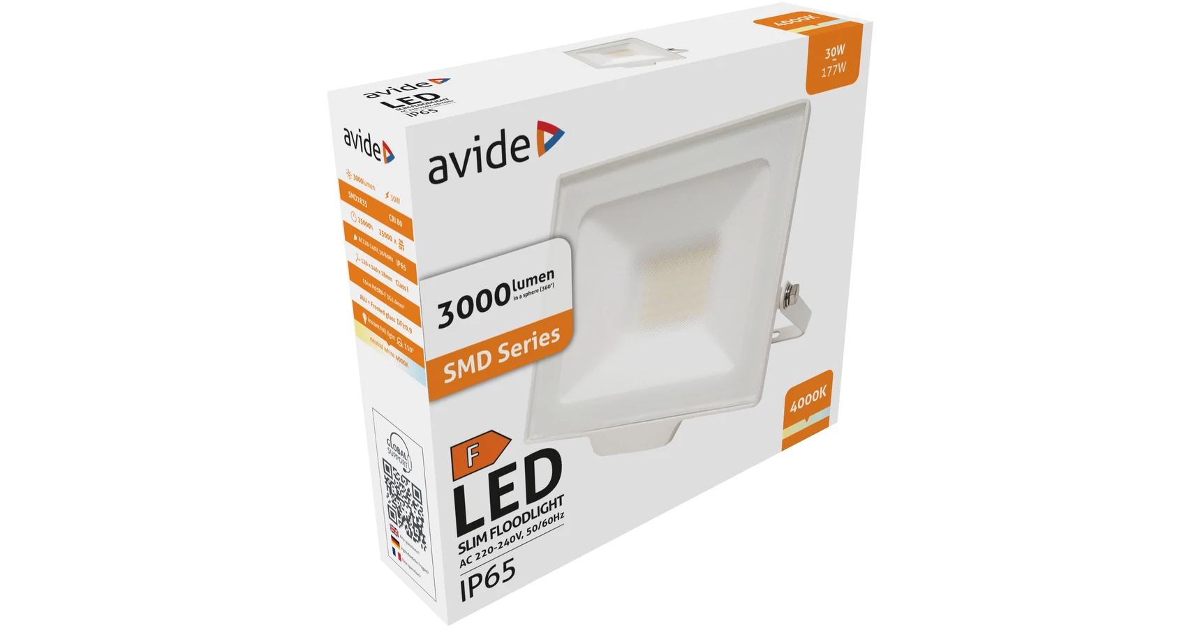 Avide LED Opál Reflektor Slim SMD 30W NW 4000K, természetes fehér