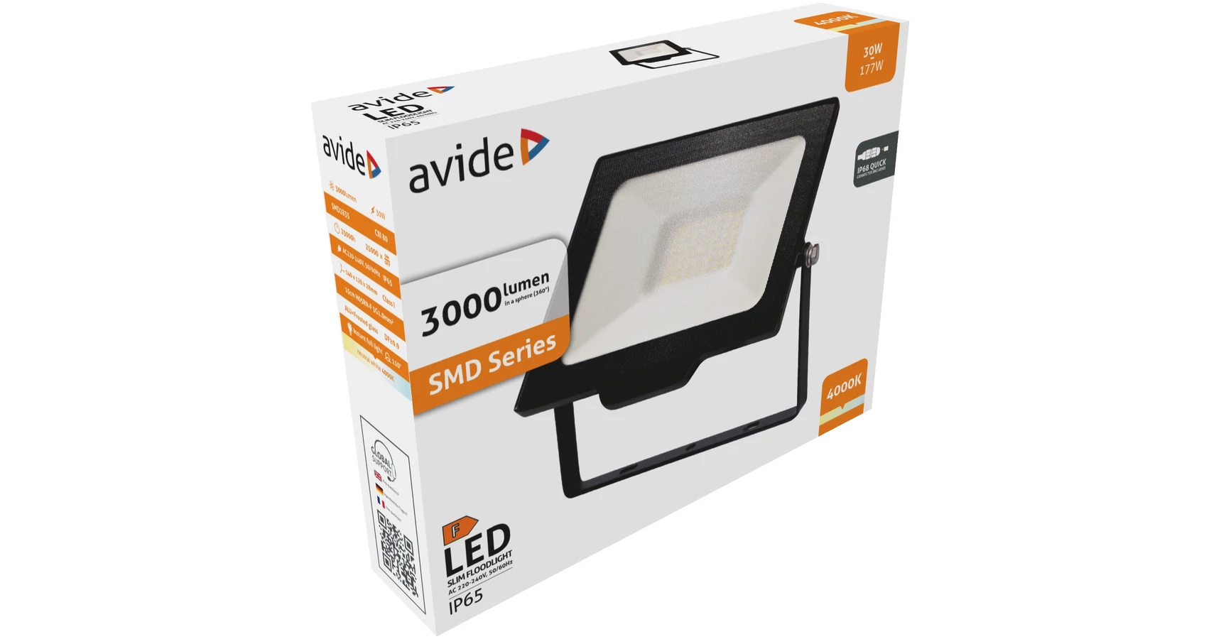 Avide LED Opál Reflektor Slim SMD 30W NW 4000K, 3000 lumen, IP65