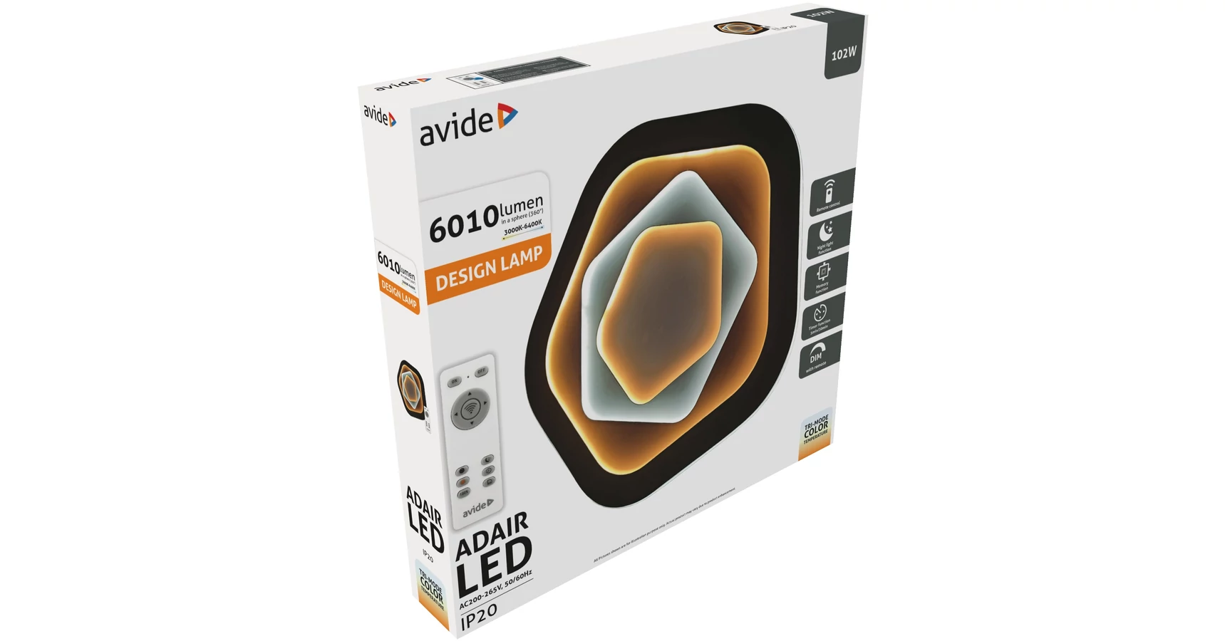 Avide Adair mennyezeti LED lámpa rf távirányítóval, 102W, 6010 lumen, CCT