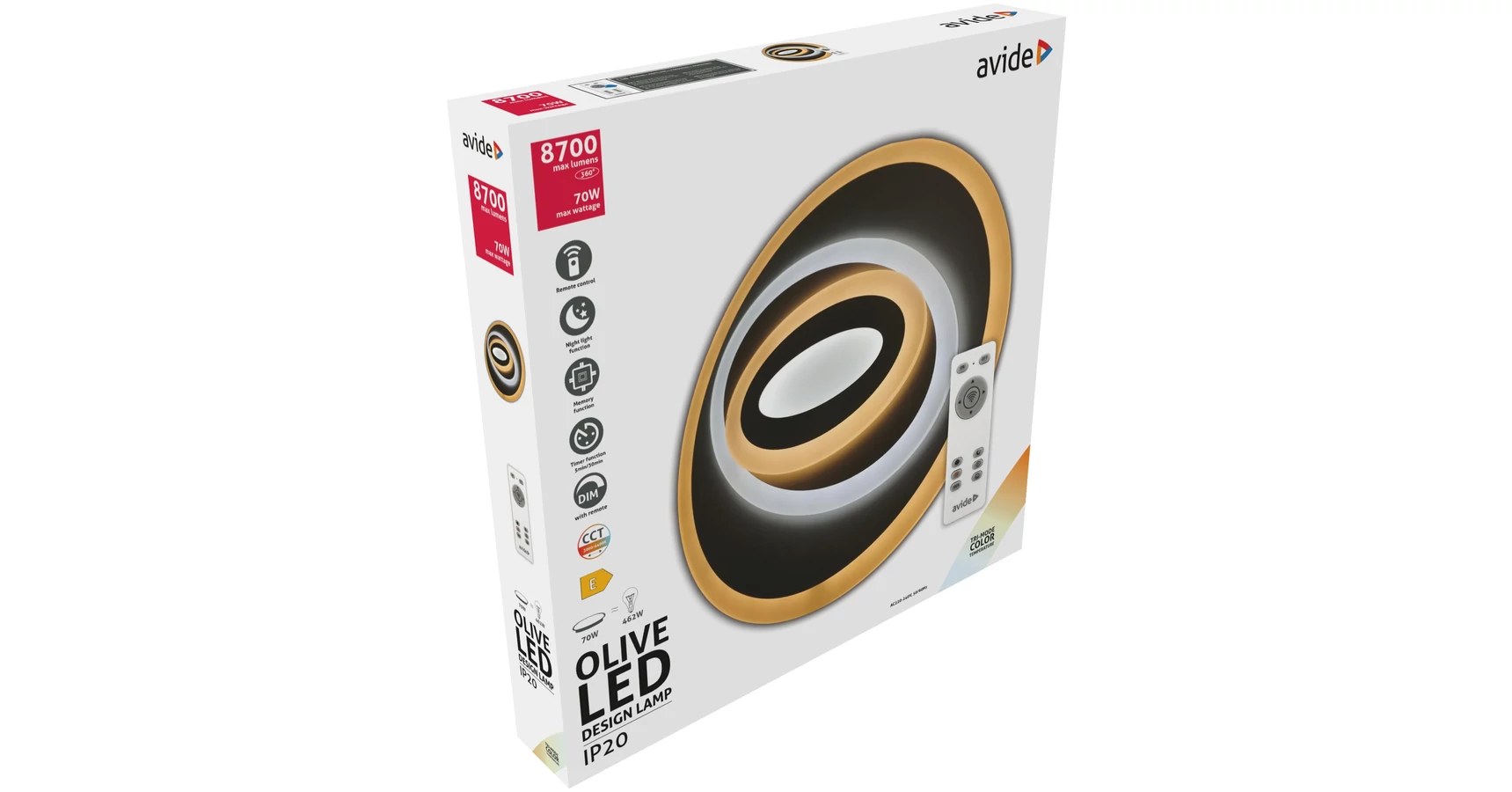 Avide Olive mennyezeti LED lámpa rf távirányítóval, 70W, 8700 lumen, CCT