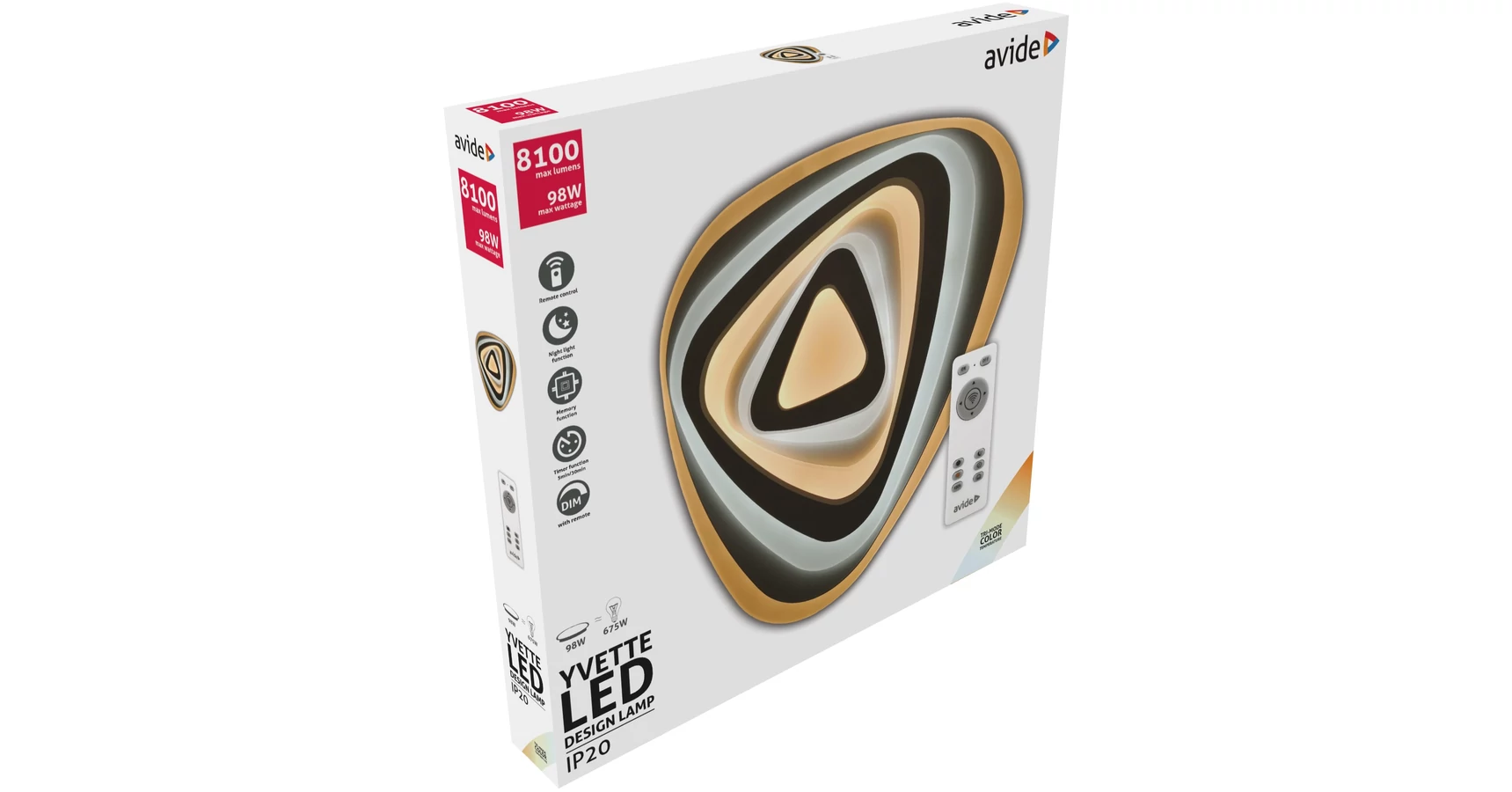 Avide Yvette mennyezeti LED lámpa rf távirányítóval, 98W, 8100 lumen, CCT