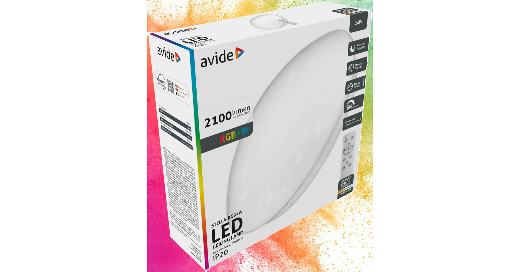 Avide LED Mennyezeti Lámpa Stella 24W RGB+W, IR távirányítóval, CCT