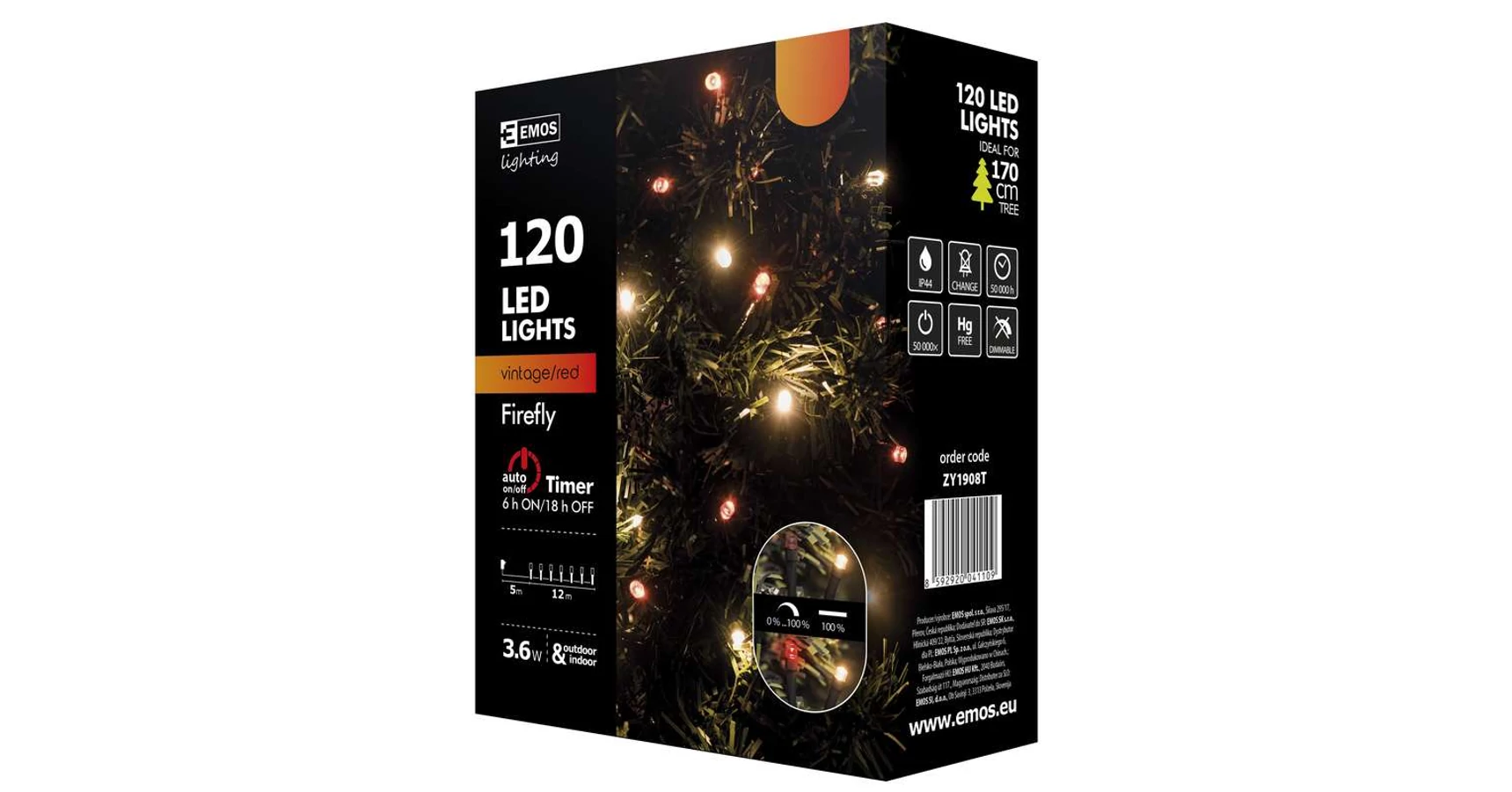 Firefly Karácsonyi Fényfüzér Borostyán/Piros, 120 Led
